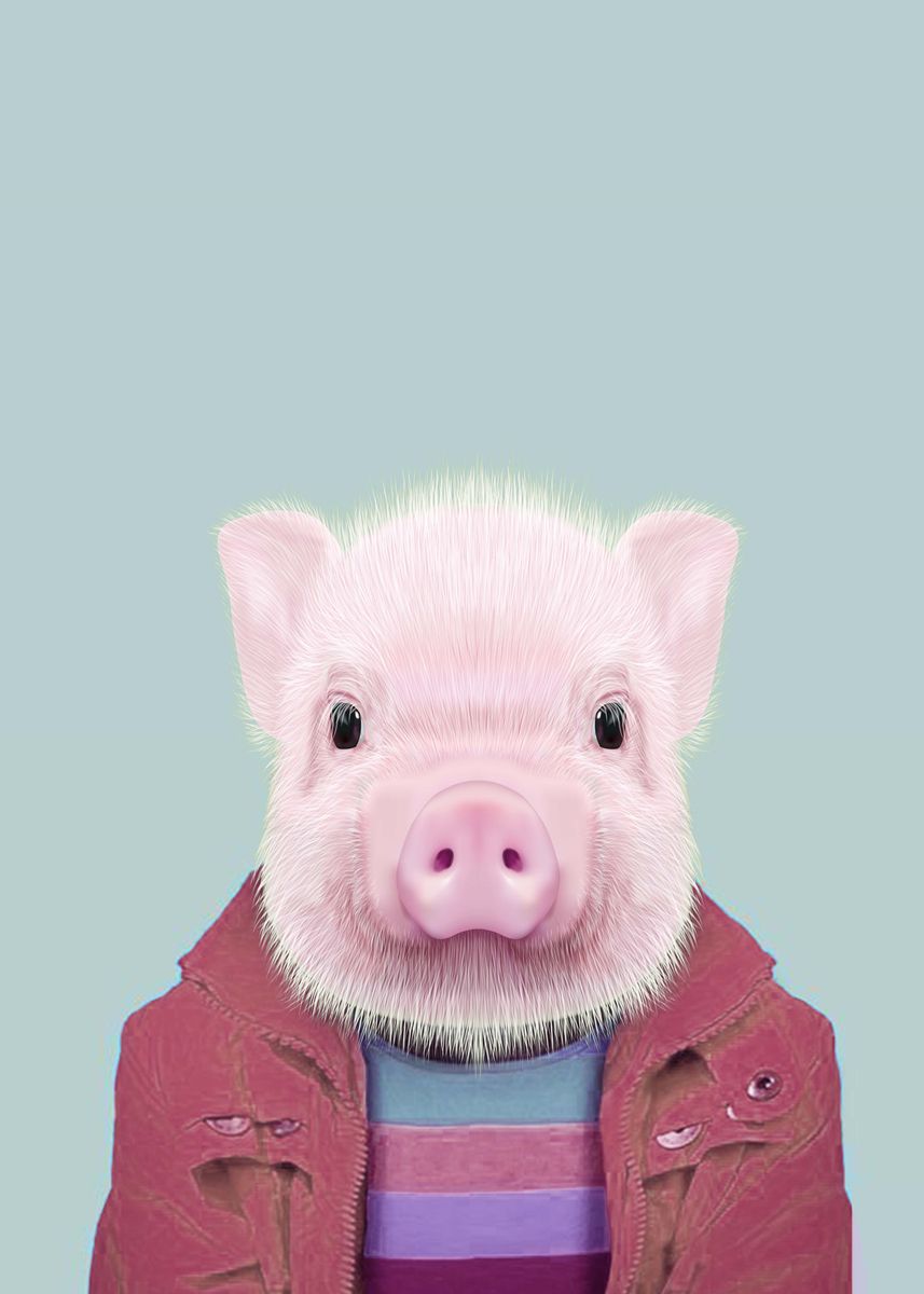 'baby pig portrait' Poster, picture, metal print, paint by uwears ...