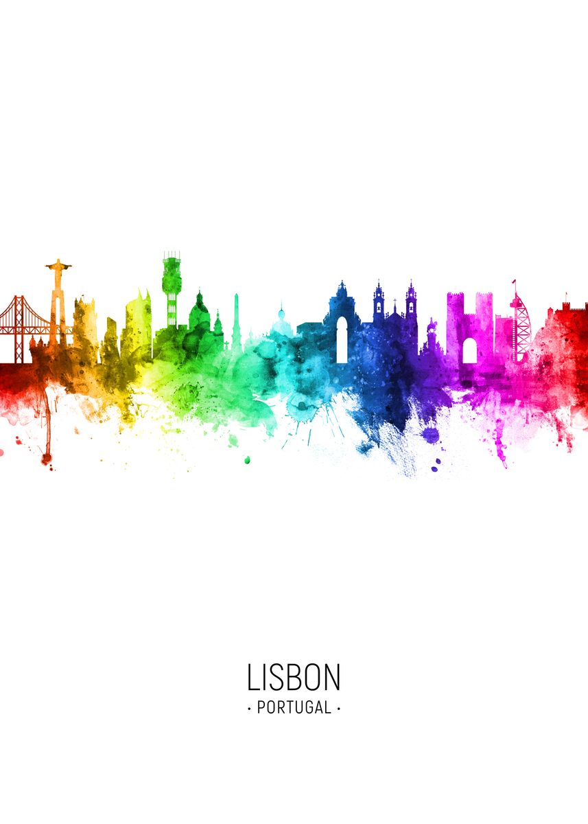 'Lisbon Portugal Skyline' Poster, picture, metal print, paint by ...