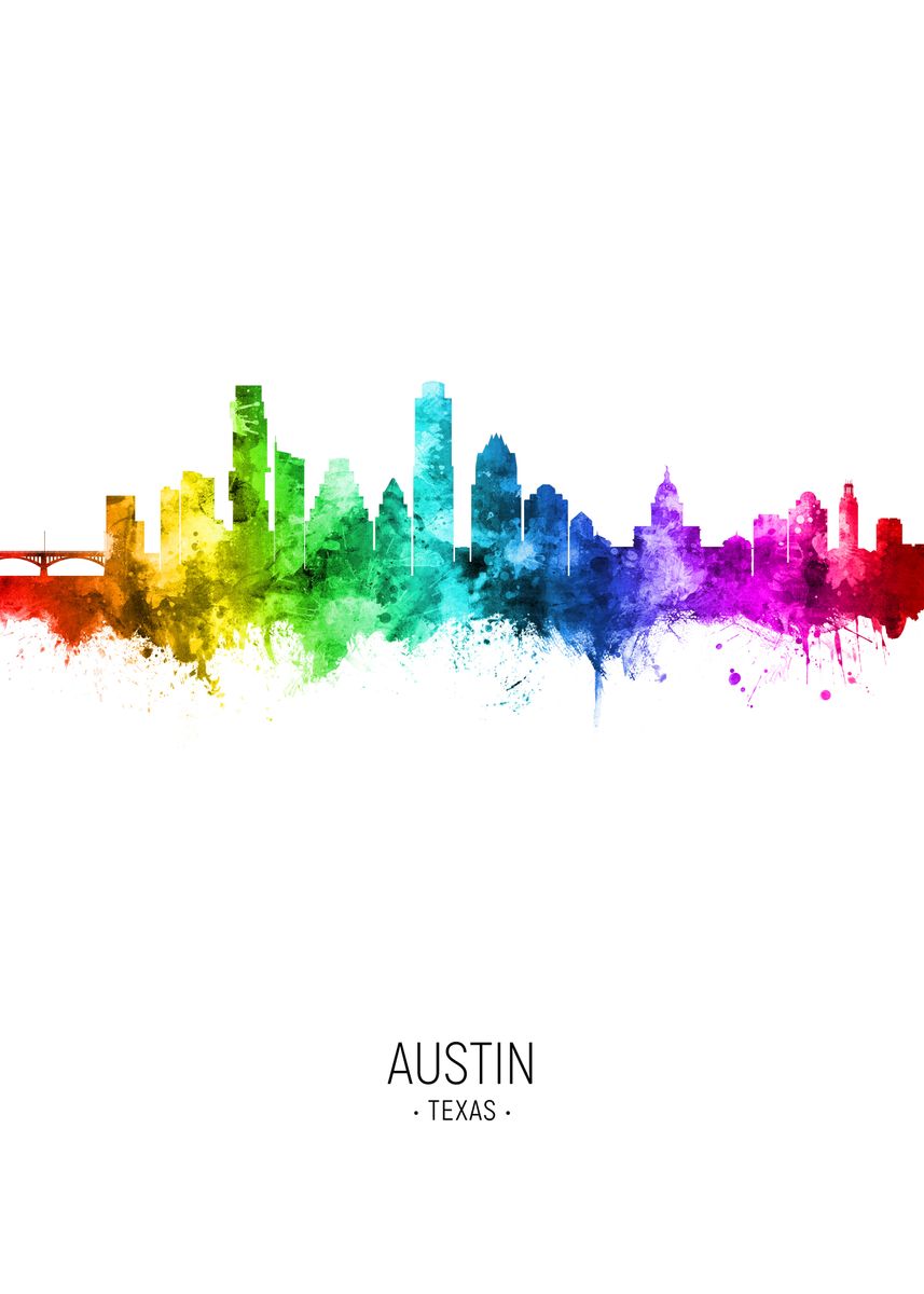 'Austin Texas Skyline' Poster, picture, metal print, paint by Michael ...