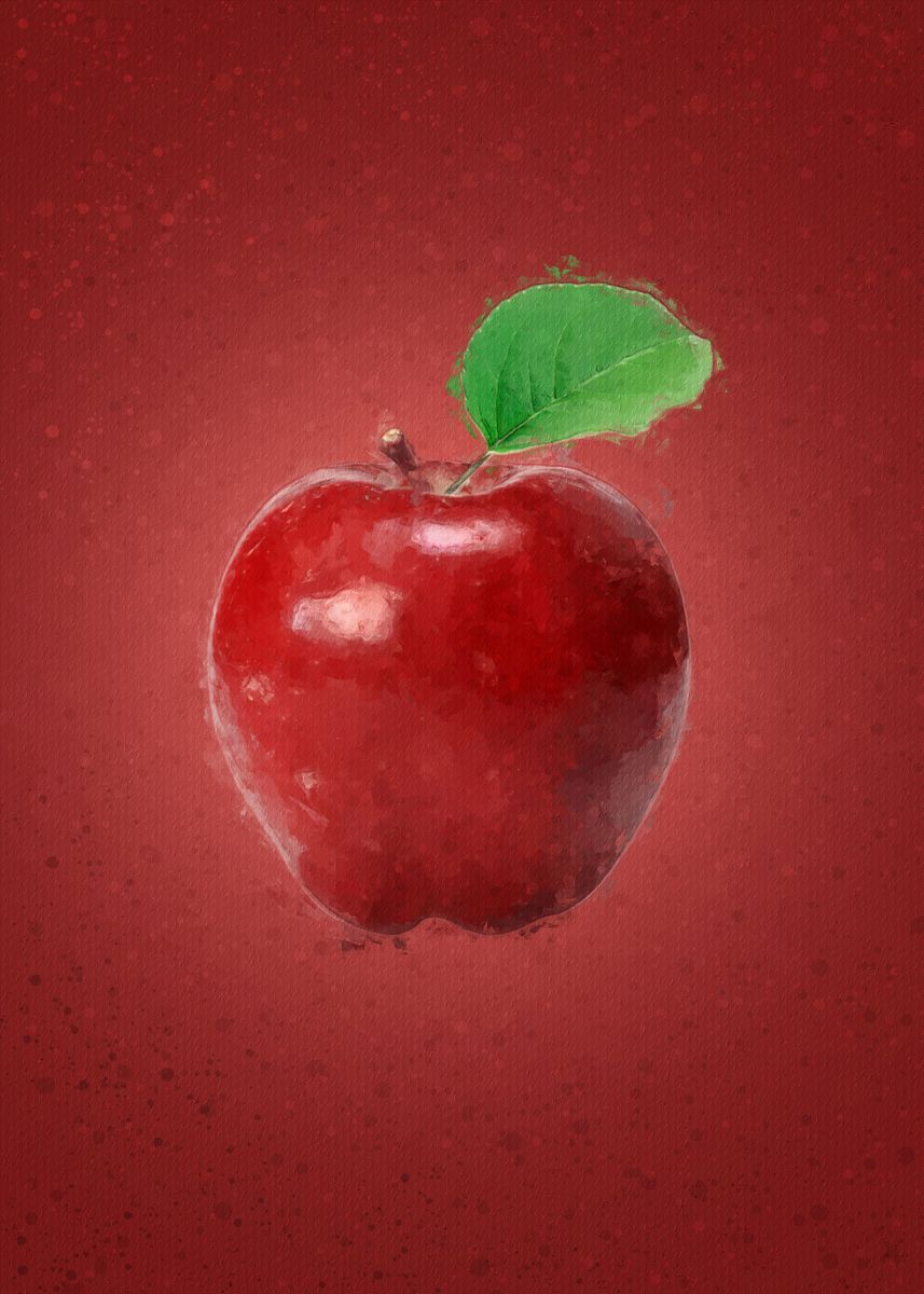 'Red apple' Poster, picture, metal print, paint by Kitty Kit | Displate