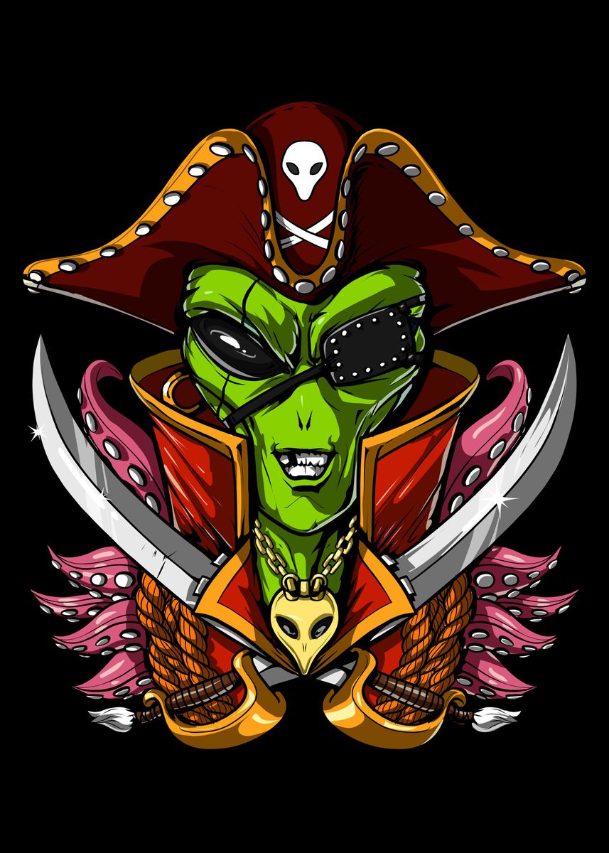 'Space Alien Pirate Captain' Poster, picture, metal print, paint by ...