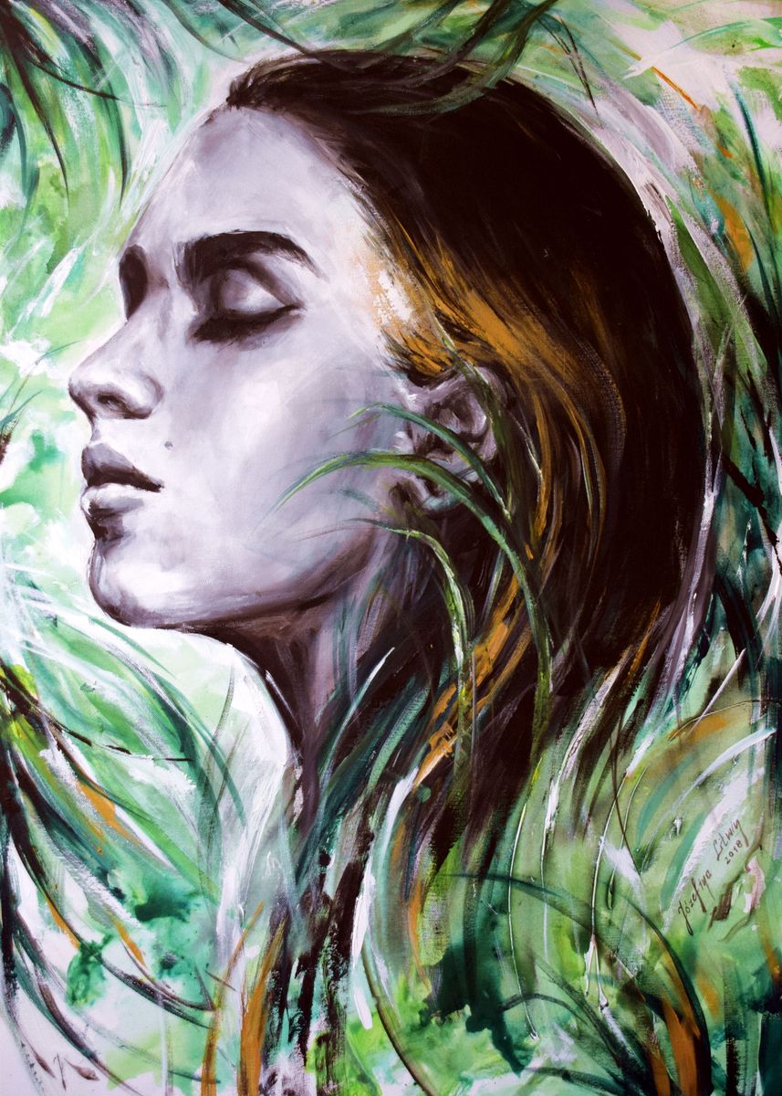 'Green Goddess Portrait' Poster, picture, metal print, paint by ...