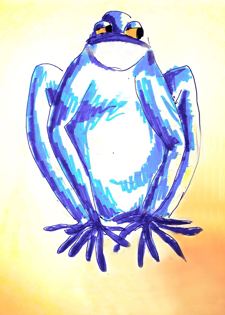 'Blue sitting frog' Poster, picture, metal print, paint by Edy Art ...
