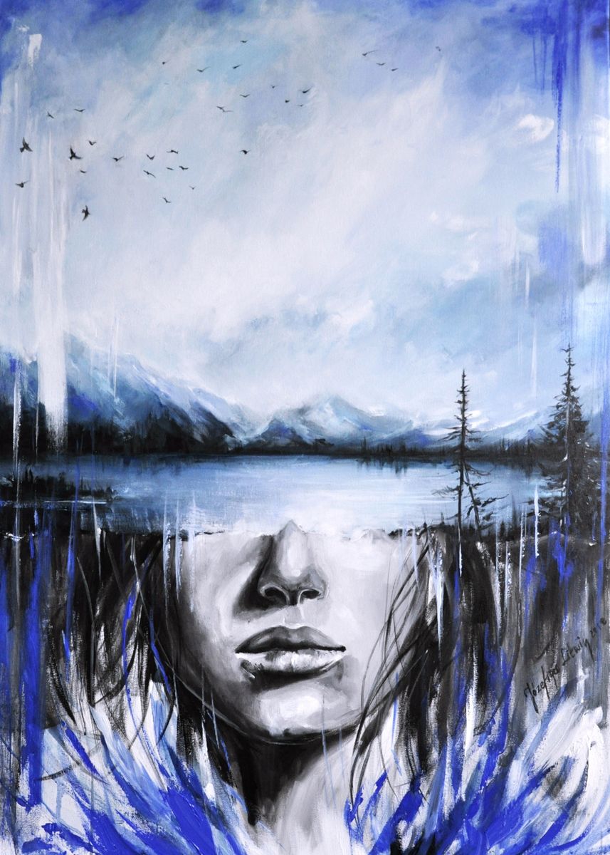 'Double exposure blue' Poster, picture, metal print, paint by Jozefina ...
