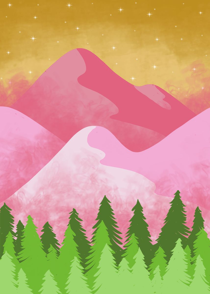 'Pink mountain' Poster, picture, metal print, paint by HanaP | Displate