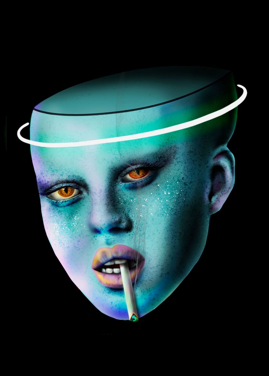 'Smoking Alien' Poster, picture, metal print, paint by Moises Moreno ...