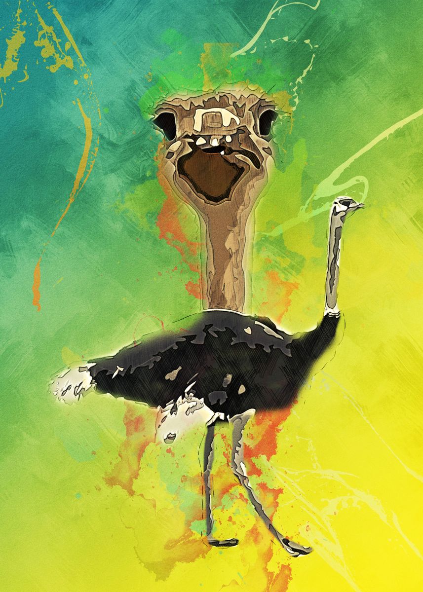 'Ostrich' Poster, picture, metal print, paint by Printed Artings | Displate