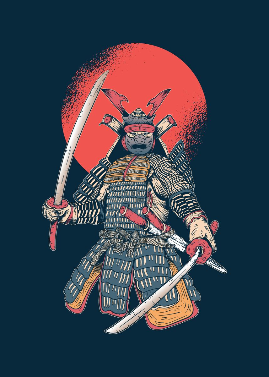 'Red moon samurai' Poster, picture, metal print, paint by Markus ...