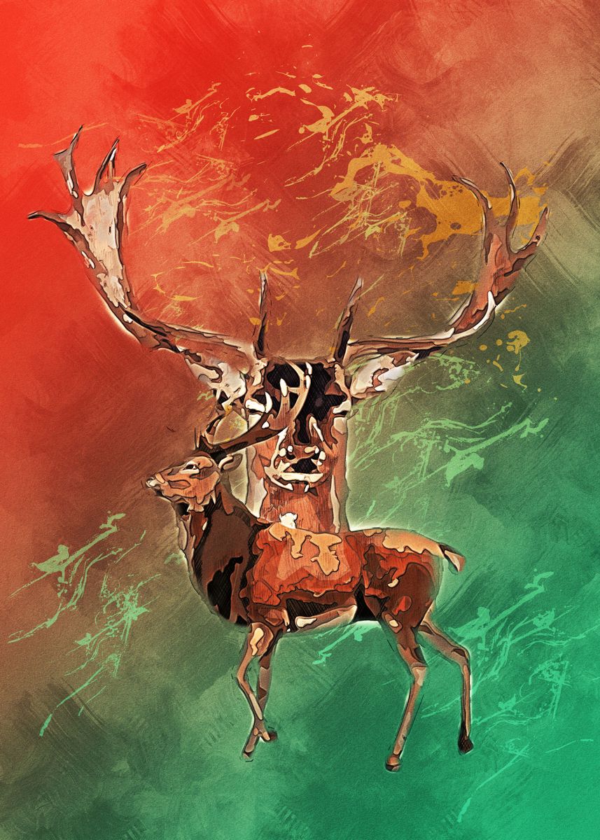 'Deer' Poster, picture, metal print, paint by Printed Artings | Displate