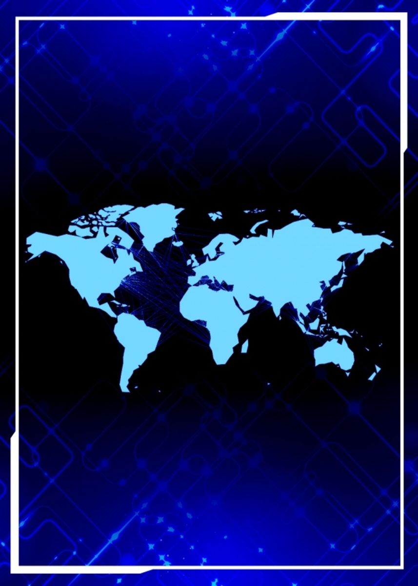 'World Map blue background' Poster, picture, metal print, paint by Max ...