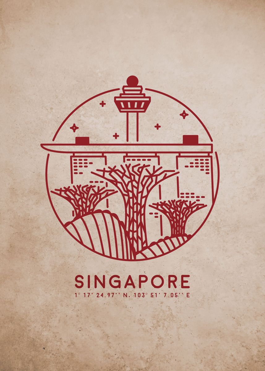 'Singapore Line Art' Poster, picture, metal print, paint by Oriza Creativa | Displate