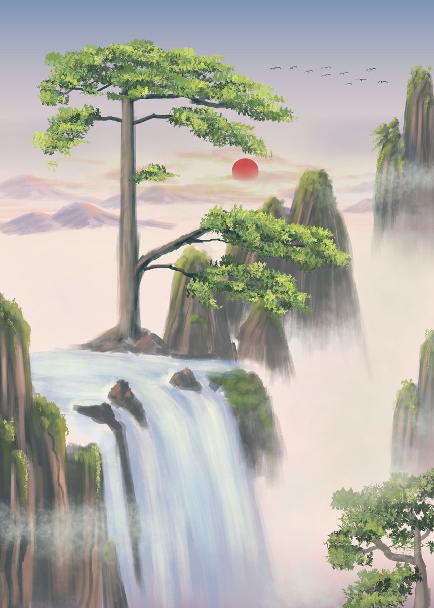 'Waterfall Nature Trees' Poster, picture, metal print, paint by Max ...