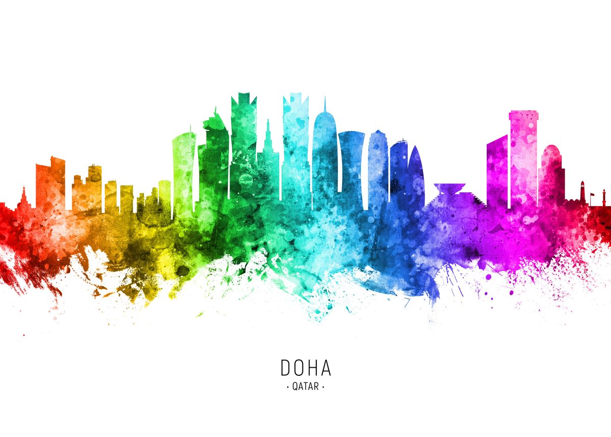 'Doha Qatar Skyline' Poster by Michael Tompsett | Displate
