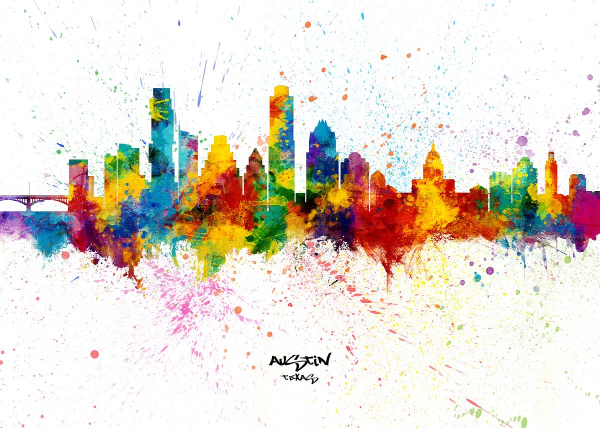 'Austin Skyline' Poster by Michael Tompsett | Displate