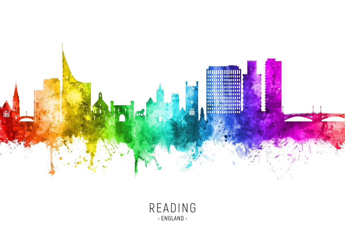 'Reading England Skyline' Poster by Michael Tompsett | Displate
