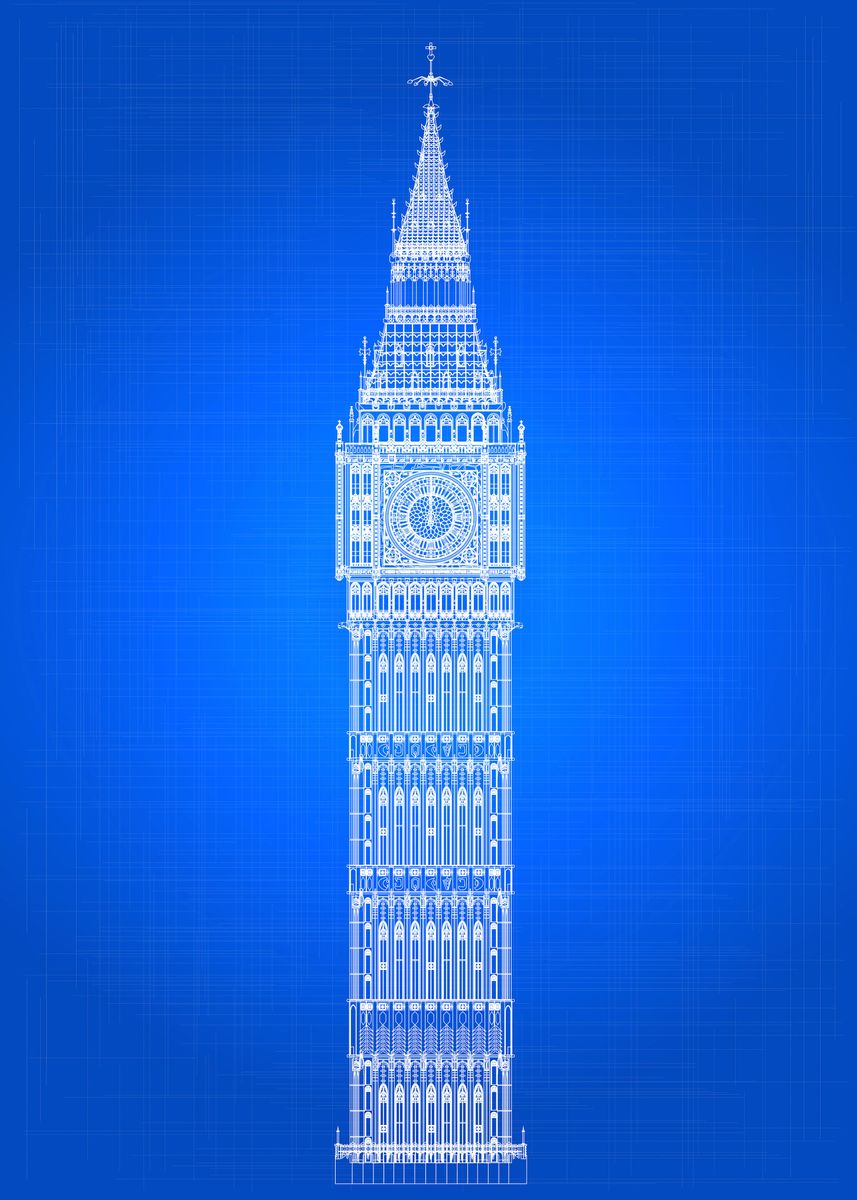 'Big Ben Blueprint' Poster, picture, metal print, paint by HomeStead ...