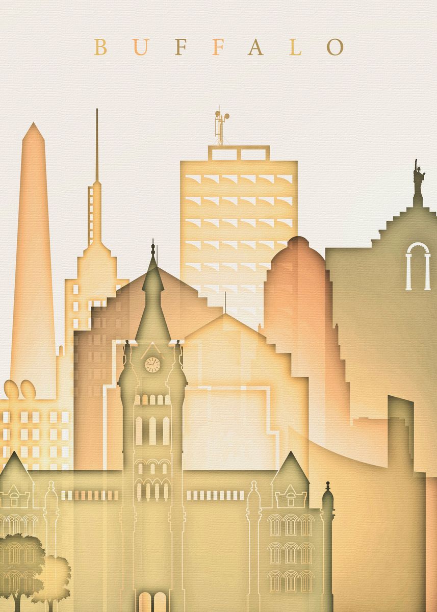 'Buffalo New York Skyline' Poster, picture, metal print, paint by Dim ...