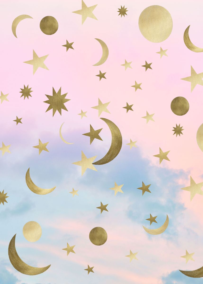 'Pastel Starry Moon Dream 1' Poster, picture, metal print, paint by ...