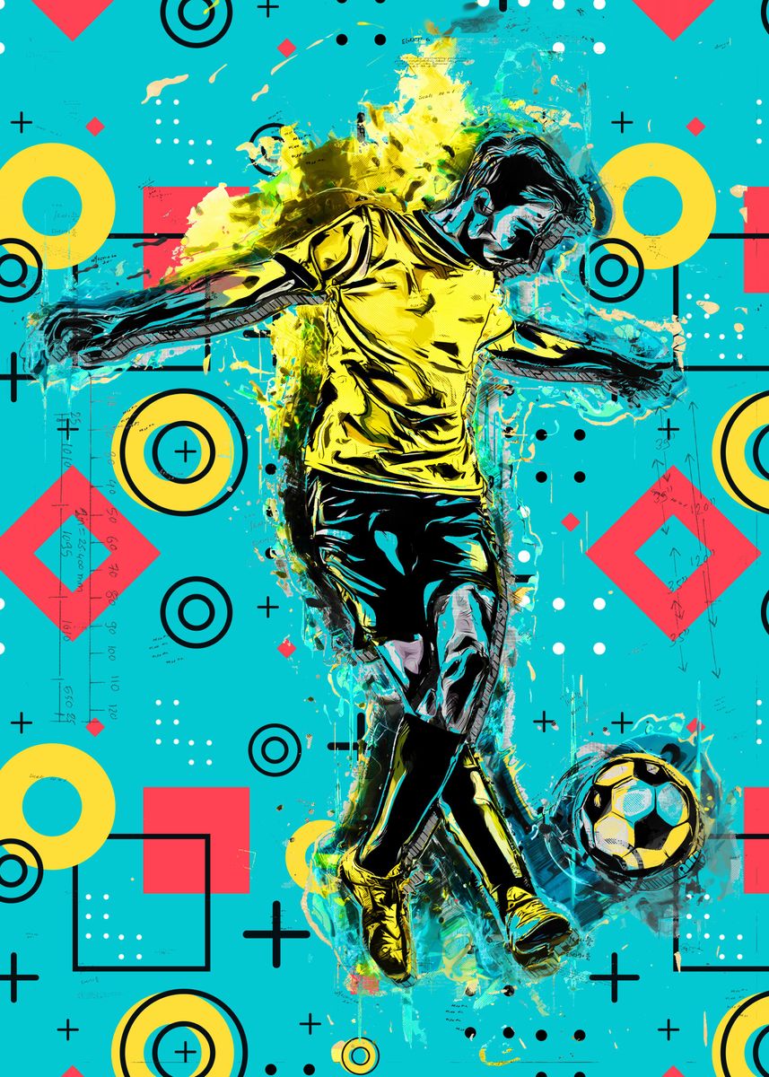 'Retro Soccer Player' Poster, picture, metal print, paint by Yetti Wira ...