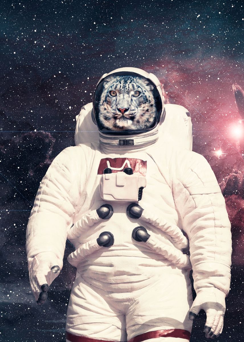 'snow leopard on space ' Poster, picture, metal print, paint by mk ...