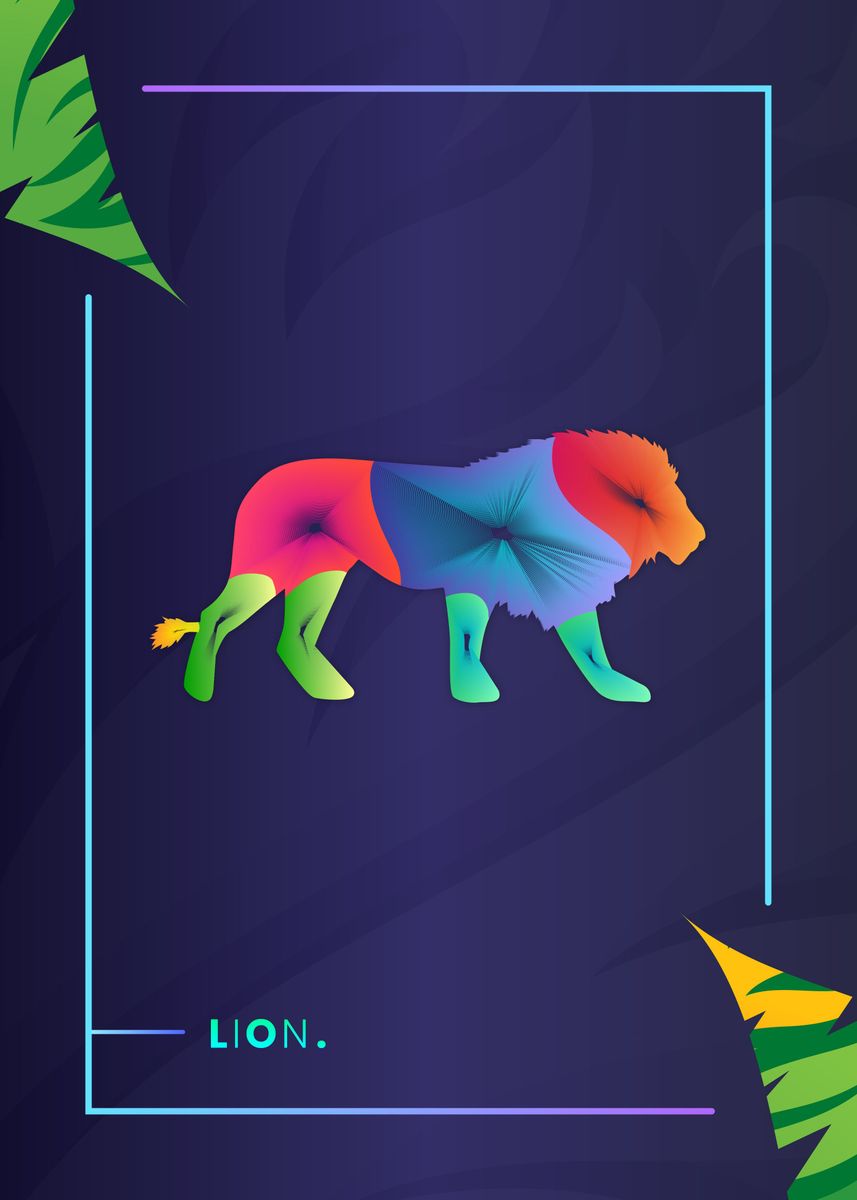 'Lion Colorful Line Art' Poster, picture, metal print, paint by Helal ...