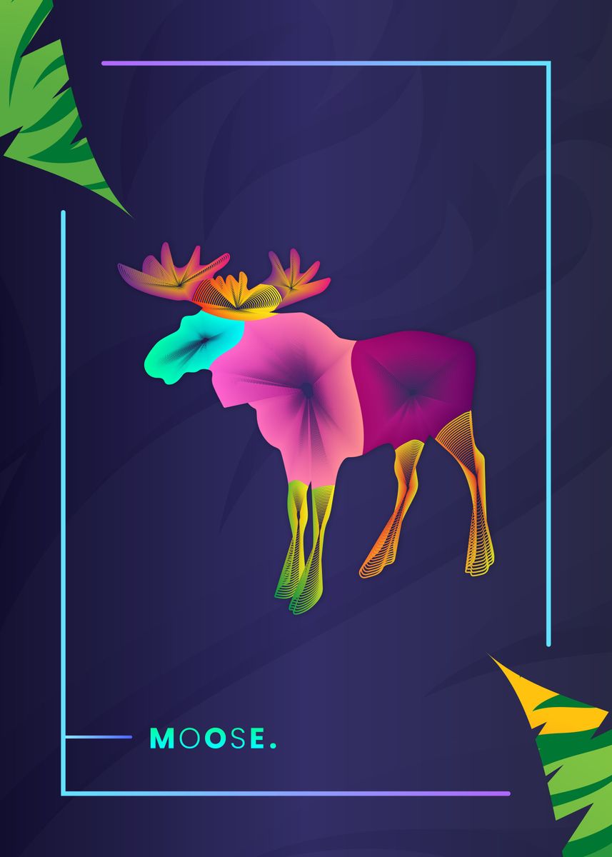 'Moose Colorful Line Art' Poster, picture, metal print, paint by Helal ...