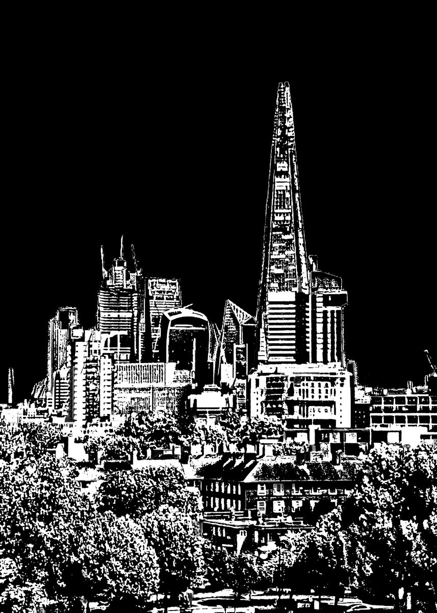 'The Shard London' Poster, picture, metal print, paint by Tynski | Displate