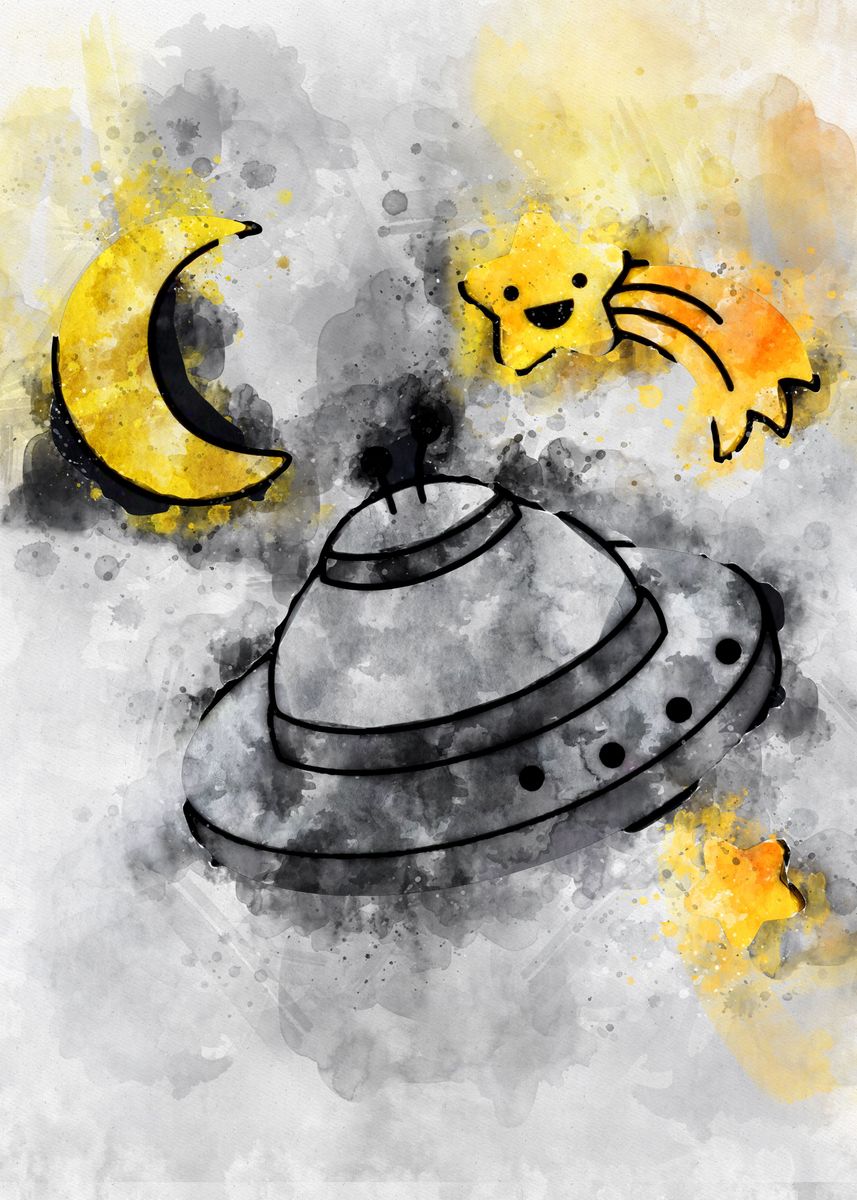 'alien spaceship watercolor' Poster, picture, metal print, paint by ...