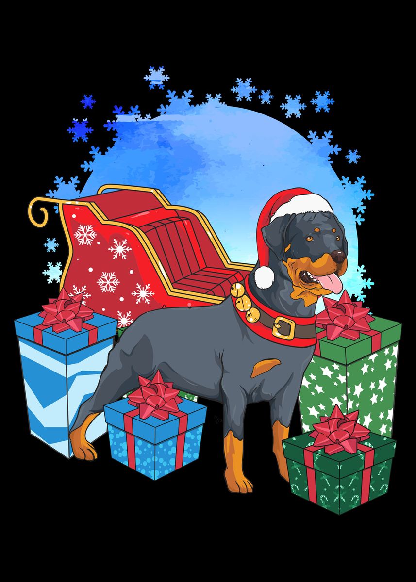 'Rottweiler Dog Christmas' Poster, picture, metal print, paint by ...