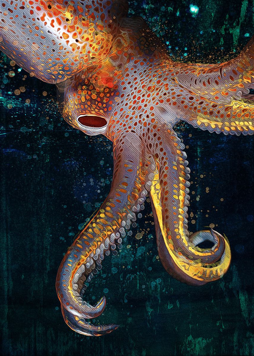 'Squid 01' Poster, picture, metal print, paint by Is Rough | Displate