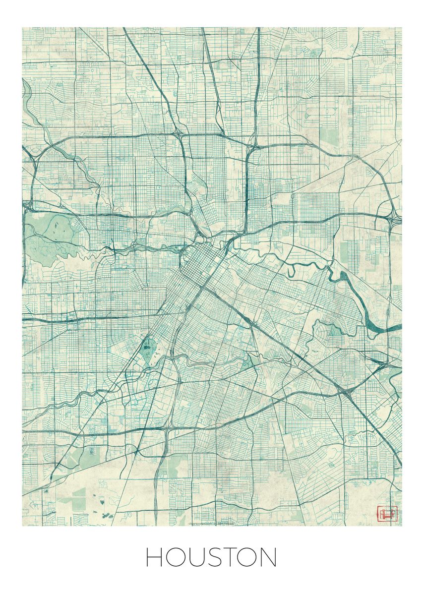'Houston Map Blue' Poster, picture, metal print, paint by Hubert ...