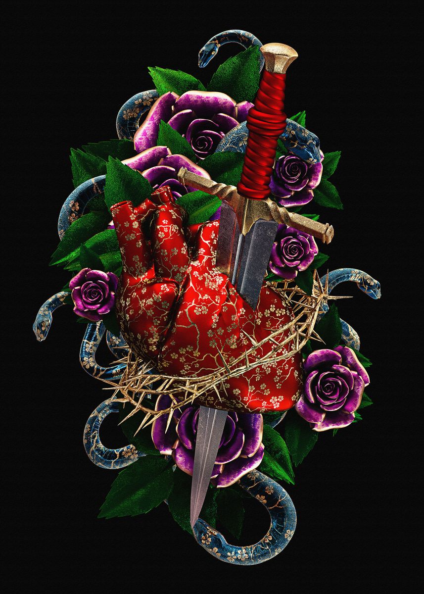 'Traditional Heart Sword' Poster, picture, metal print, paint by ...