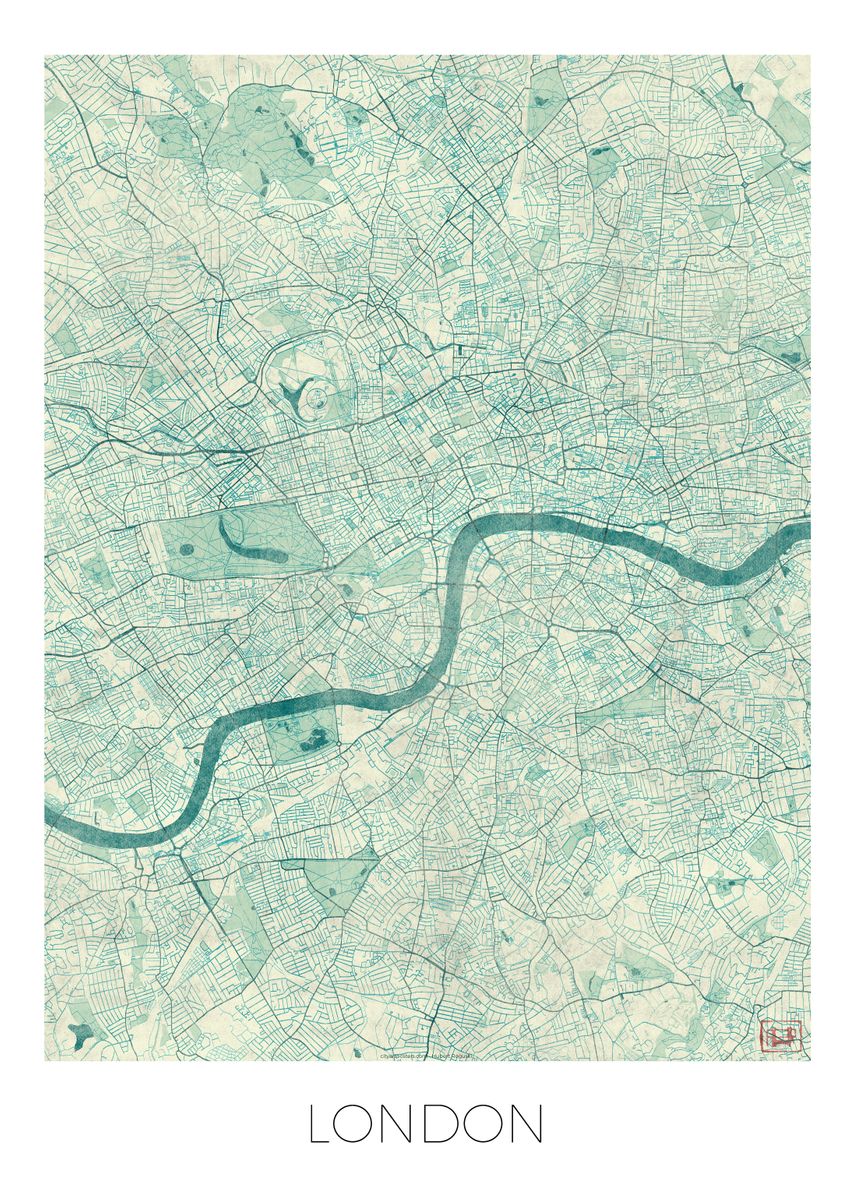 'London Map Blue' Poster by Hubert Roguski | Displate