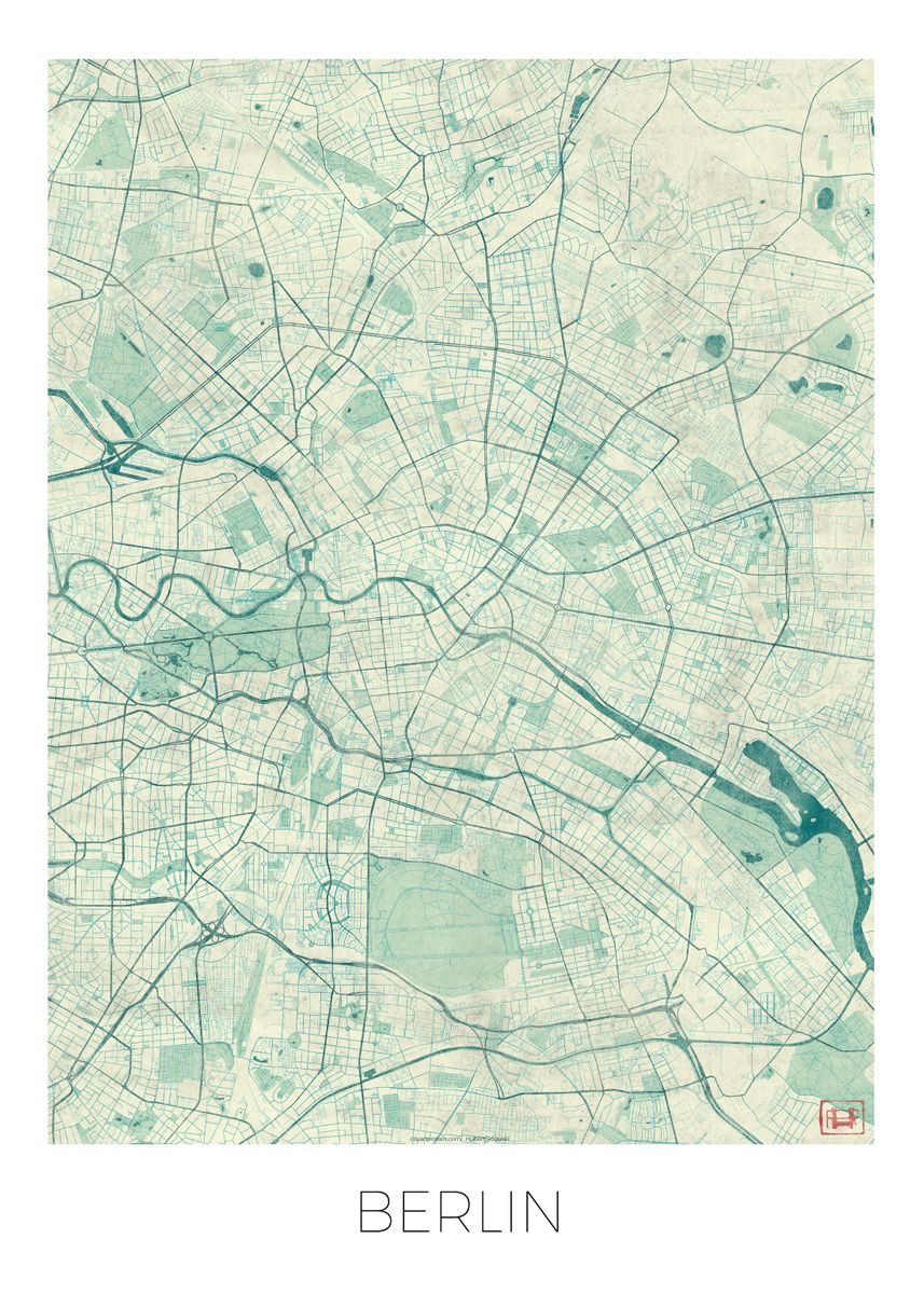 'Berlin Map Blue' Poster by Hubert Roguski | Displate