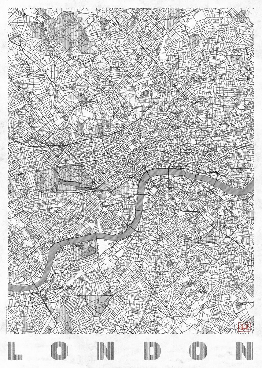 'London Map Line' Poster, picture, metal print, paint by Hubert Roguski ...