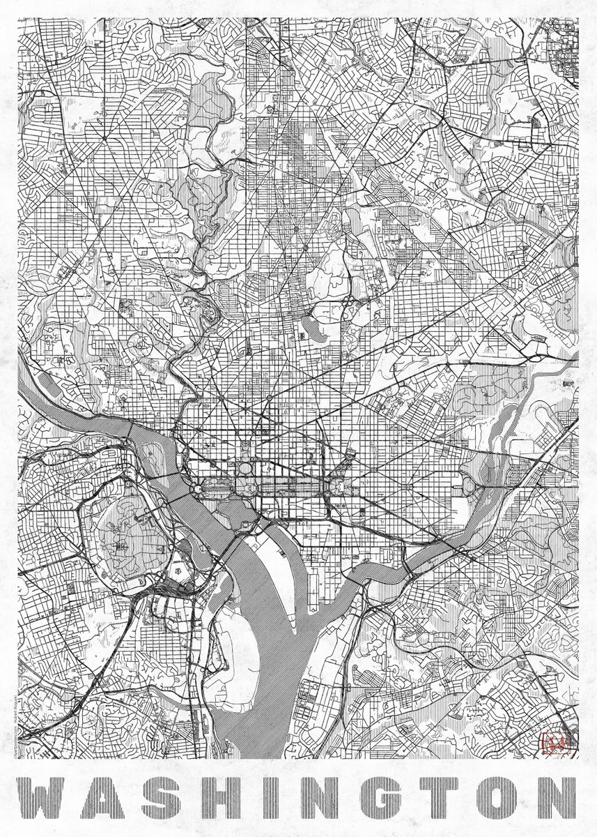 'Washington Map Line' Poster, picture, metal print, paint by Hubert ...