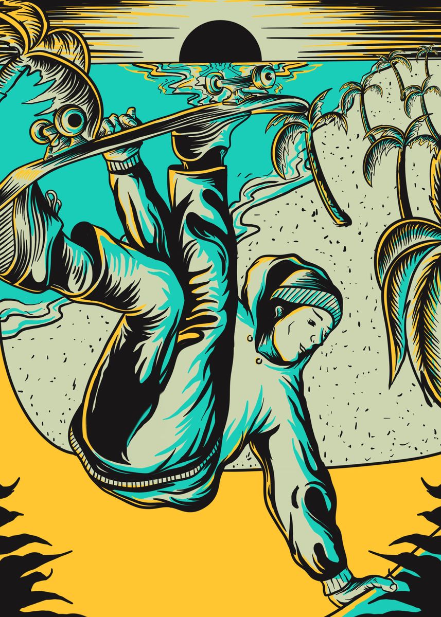 'Sun Skater' Poster, picture, metal print, paint by richoirvansyah ...
