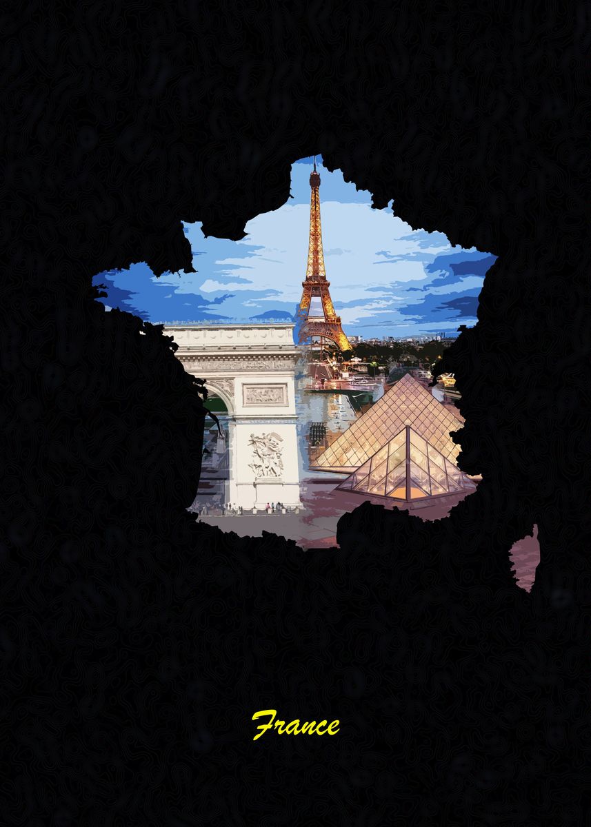 'France map' Poster, picture, metal print, paint by Assef | Displate