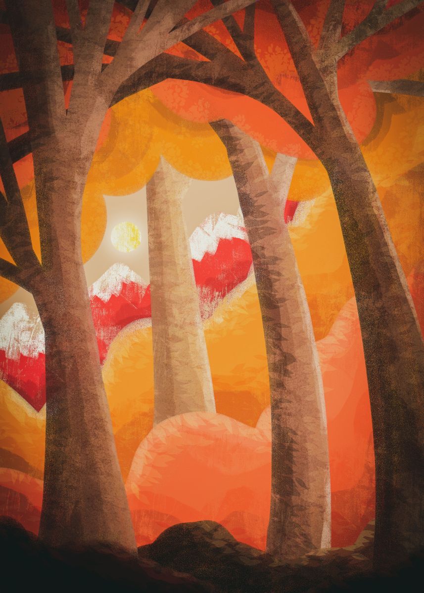 'The autumn orange forest' Poster by Steve Wade | Displate