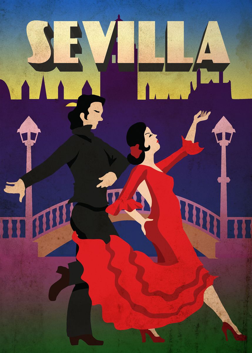 'Vintage Sevilla Poster' Poster, picture, metal print, paint by Zeynep ...