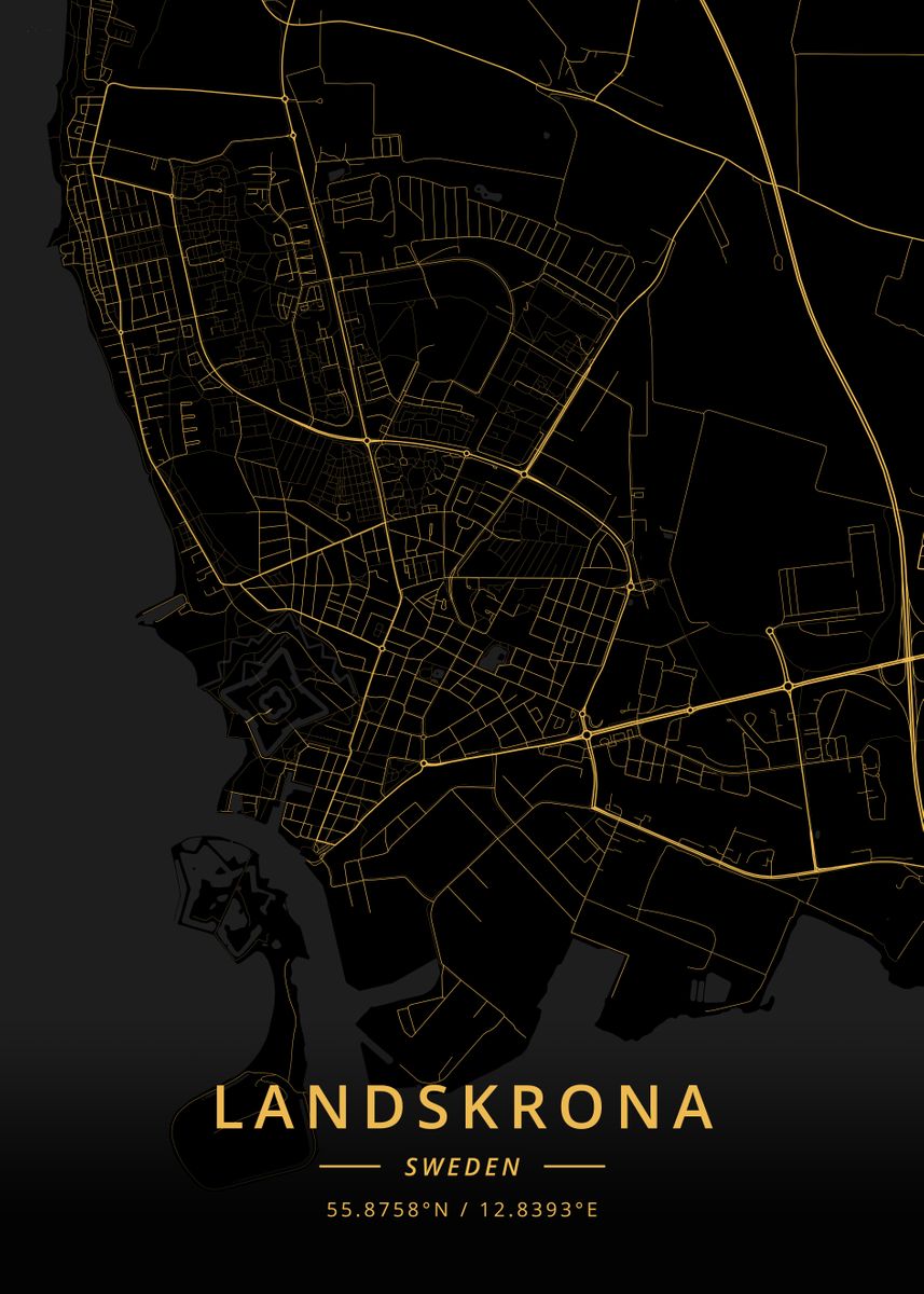 'Landskrona Sweden' Poster, picture, metal print, paint by Designer Map ...