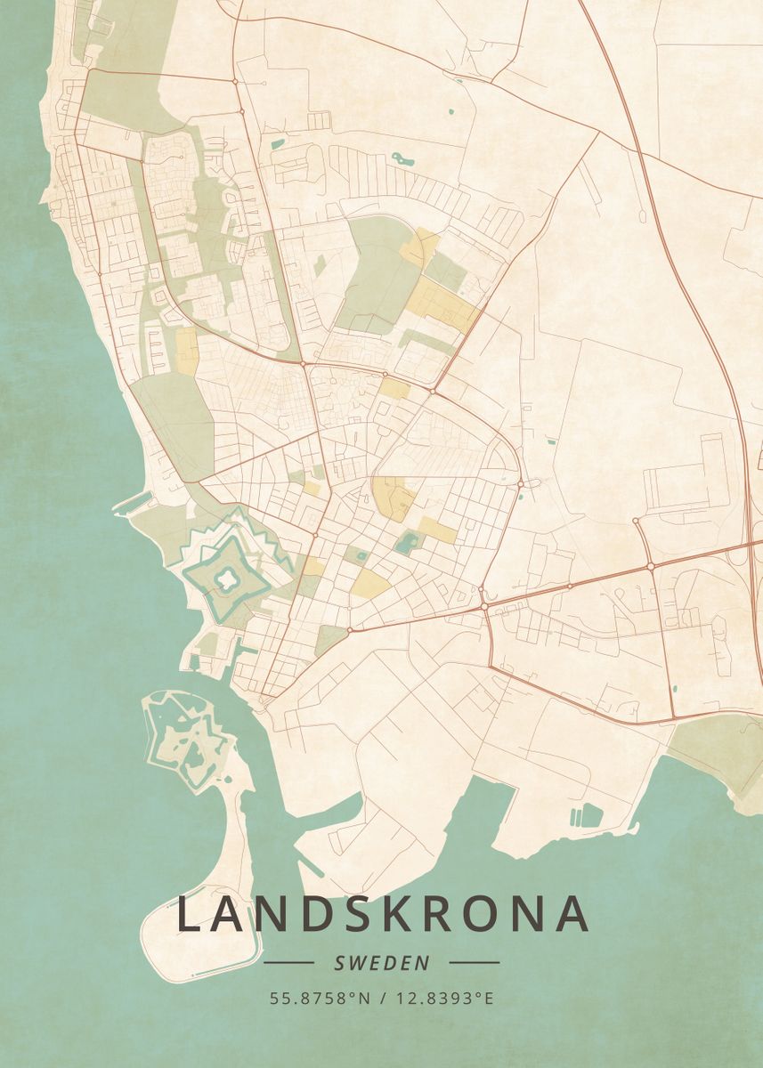 'Landskrona Sweden' Poster, picture, metal print, paint by Designer Map ...