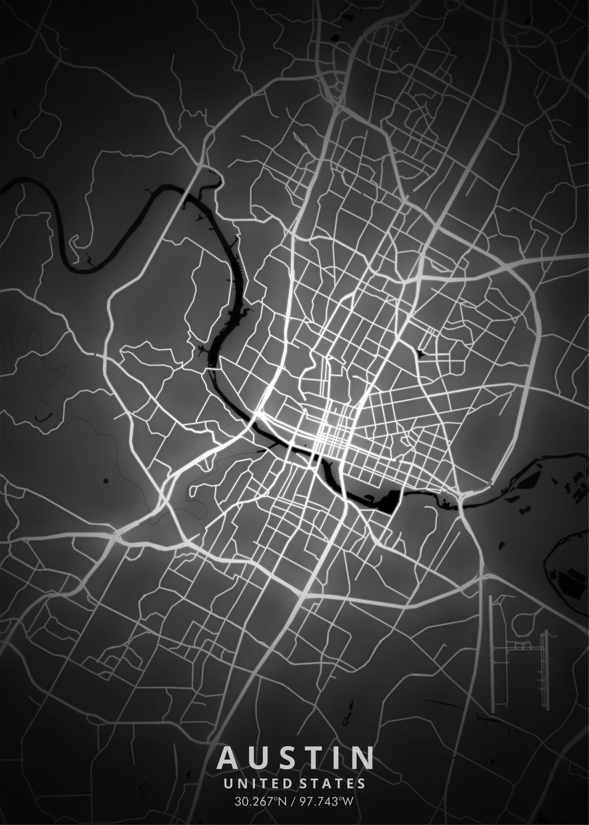 'Austin Map Posters' Poster, picture, metal print, paint by Merah ...