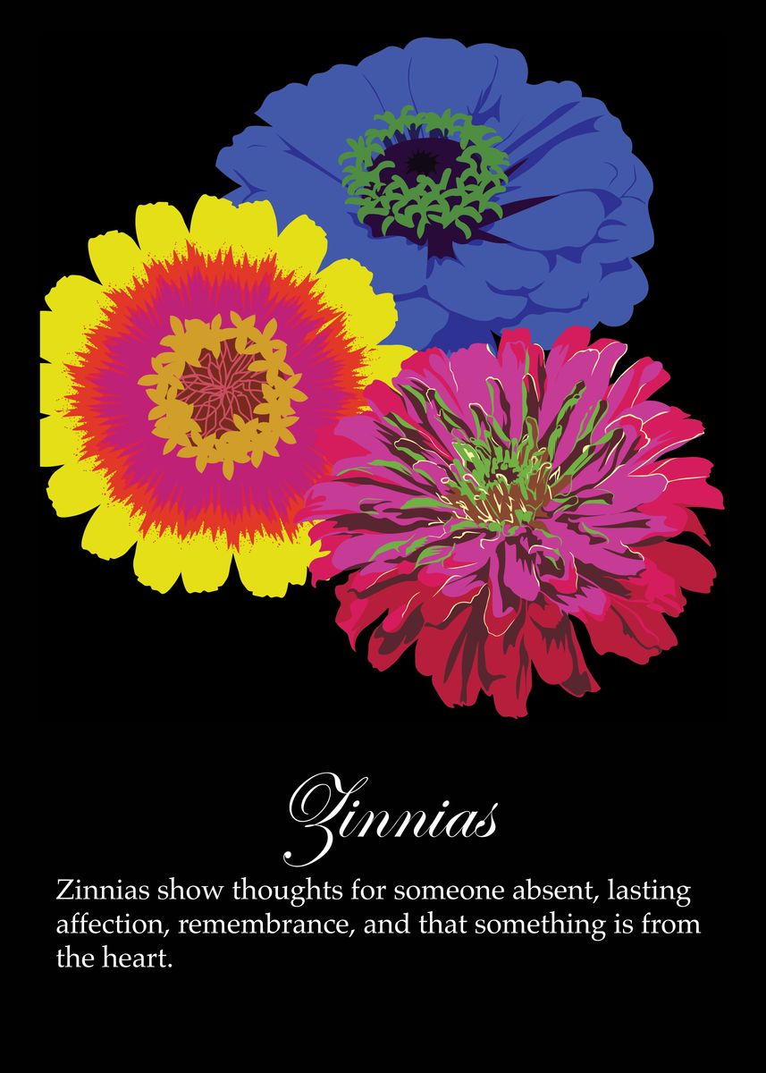 'Zinnias poster' Poster, picture, metal print, paint by Km3ellis | Displate