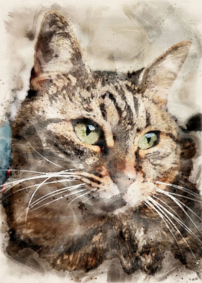 'Malin our shrewd lady cat' Poster, picture, metal print, paint by ...