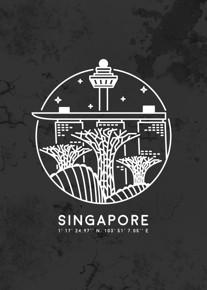 'Singapore Line Art' Poster, picture, metal print, paint by Oriza Creativa | Displate