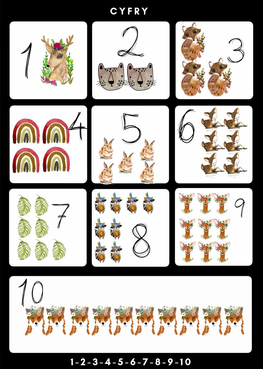'cute animal numbers poster' Poster, picture, metal print, paint by ...