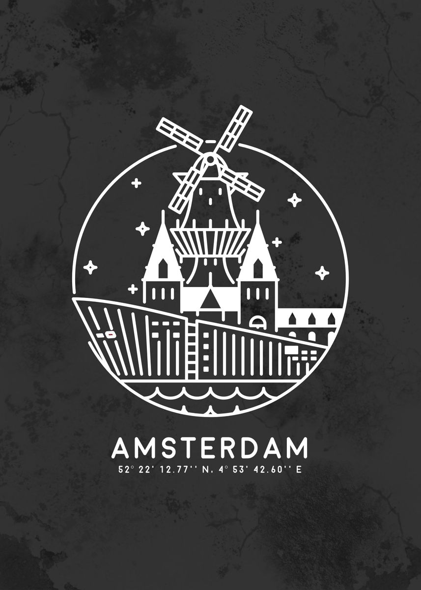 'Amsterdam Line Art' Poster, picture, metal print, paint by Oriza Creativa | Displate
