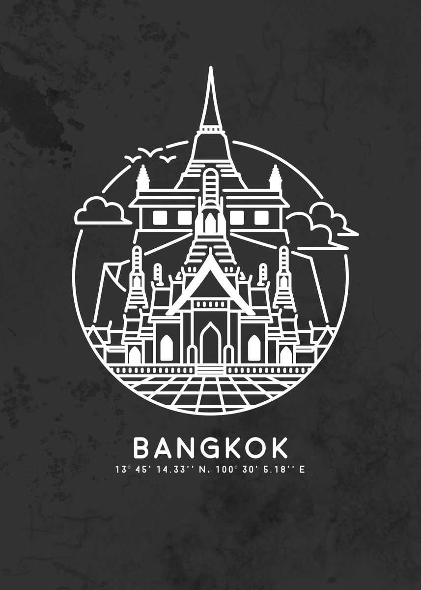'Bangkok Line Art' Poster, picture, metal print, paint by Oriza Creativa | Displate