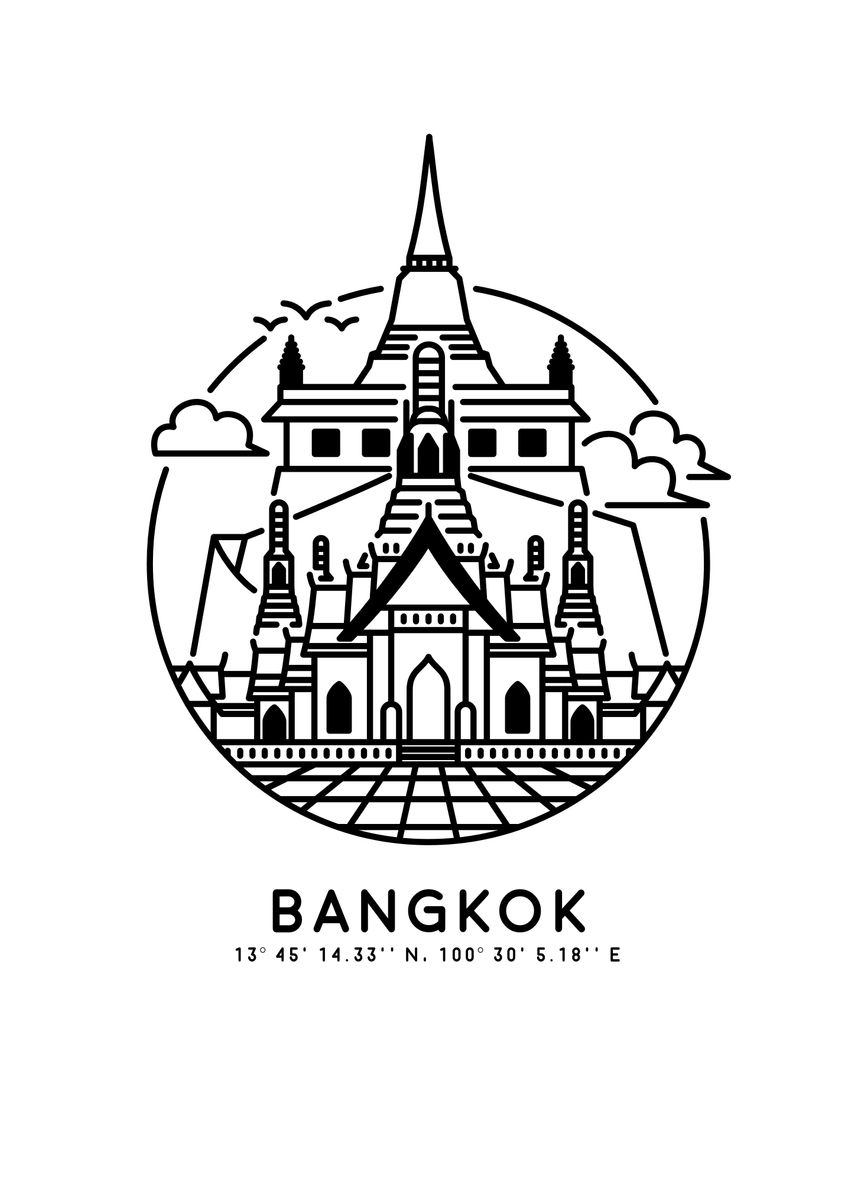 'Bangkok Line Art' Poster, picture, metal print, paint by Oriza Creativa | Displate